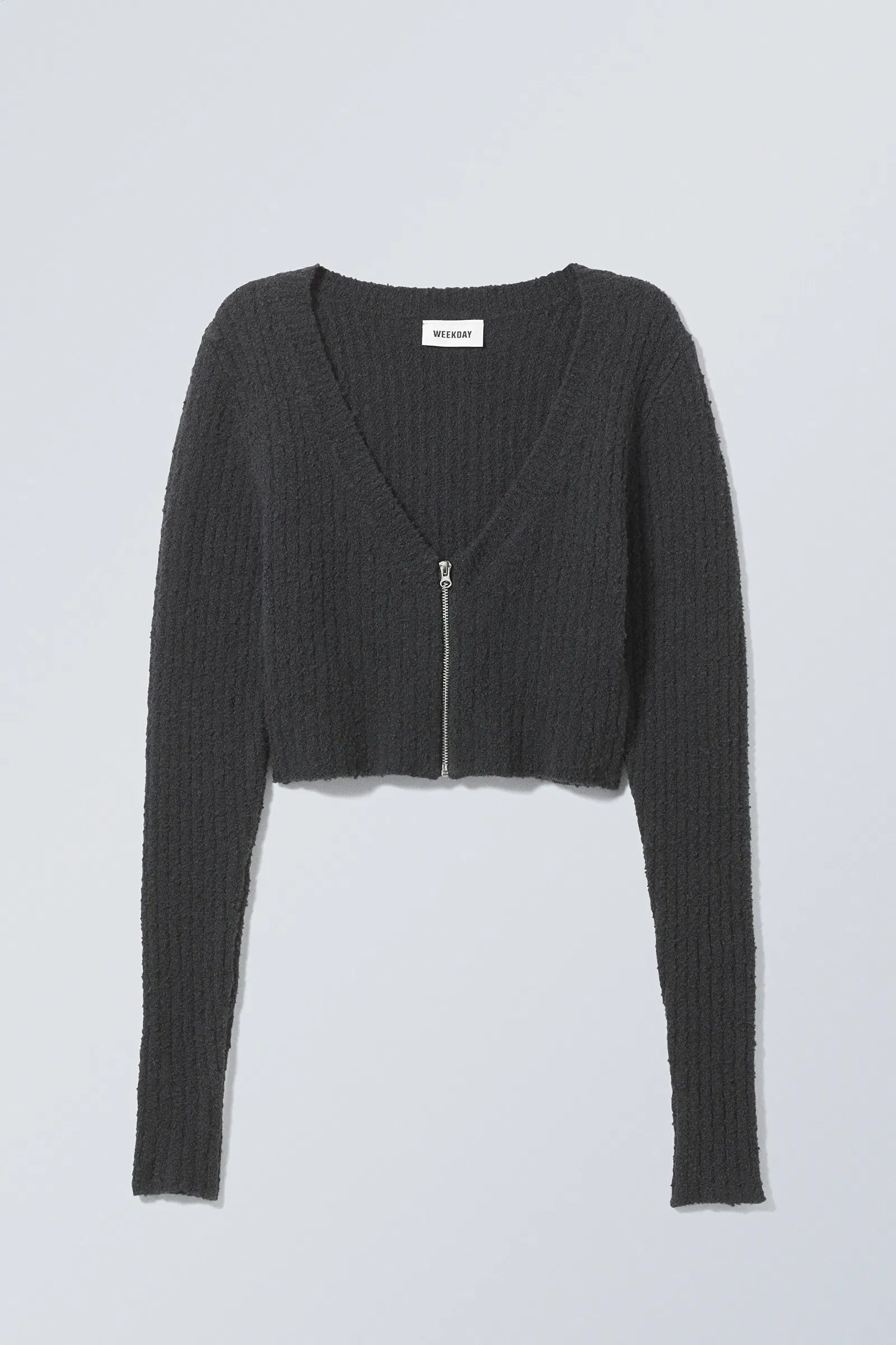 WEEKDAY Hazel Zip Cropped Cardigan in Dark Grey | endource