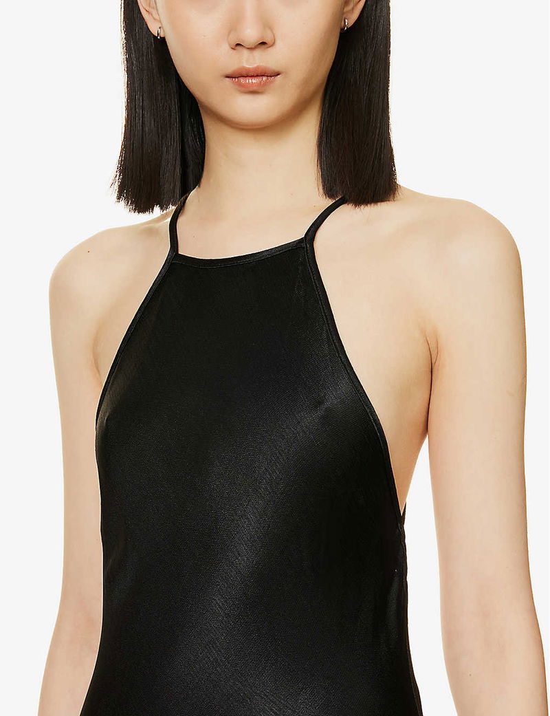BEC & BRIDGE Indi High-Neck Satin Maxi Dress in BLACK | endource