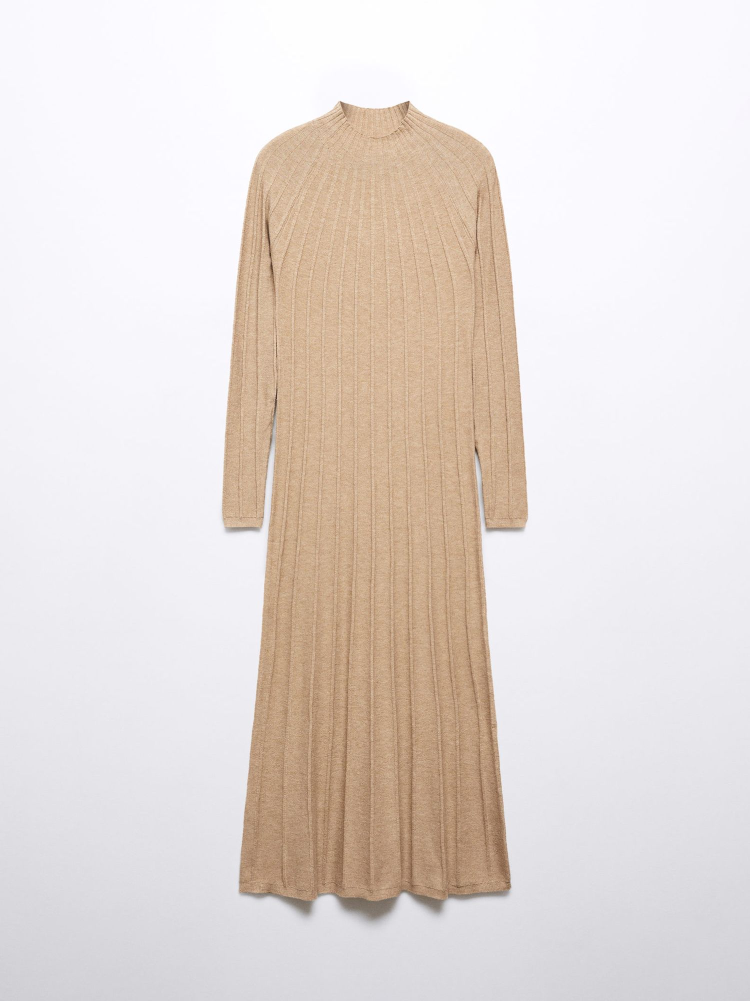 MANGO Flurry Ribbed Dress in Beige/Khaki | endource