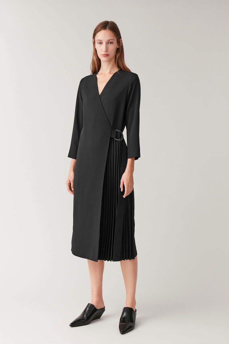COS Pleated Wrap Dress in Black | endource