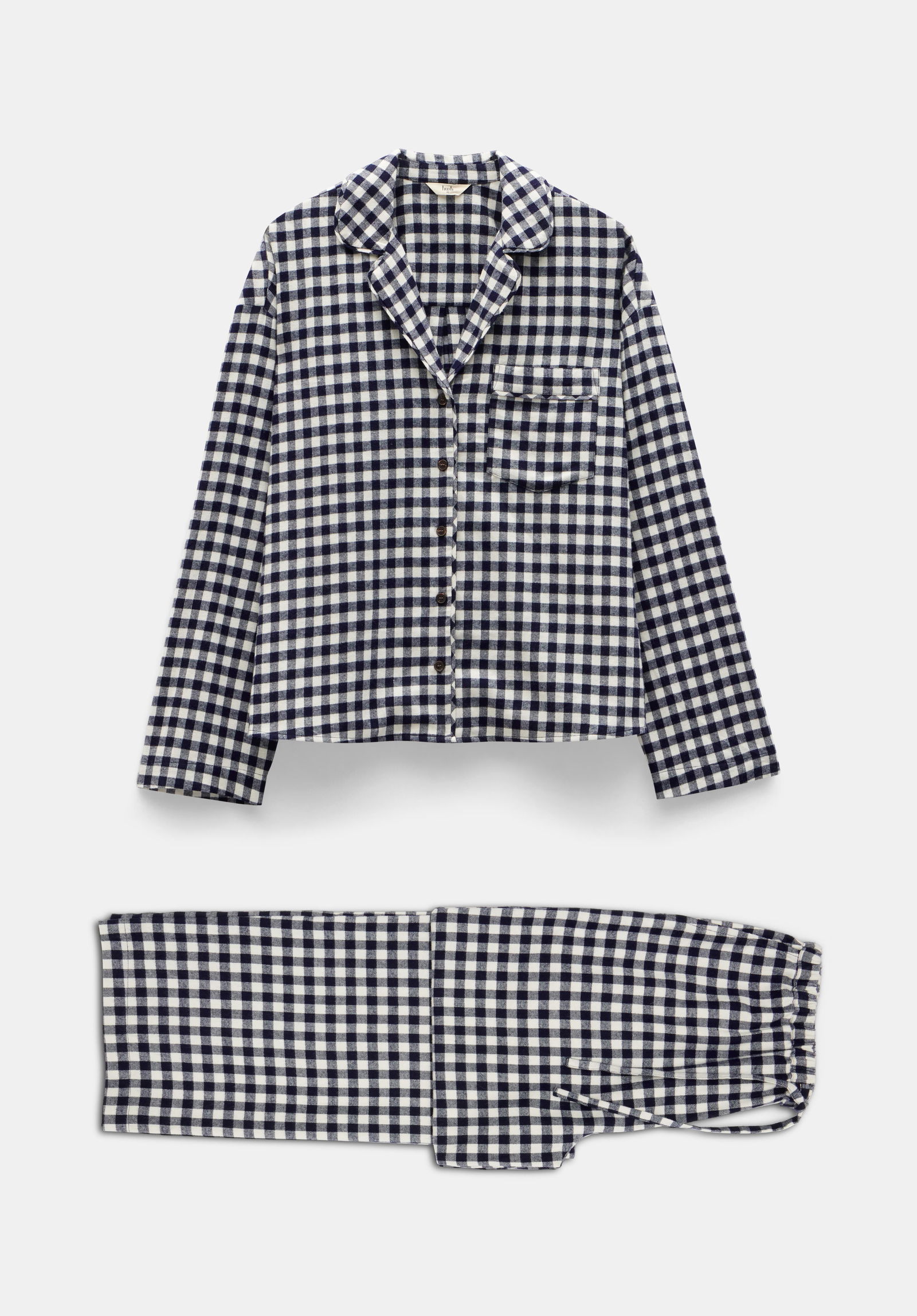HUSH Julia Brushed Cotton Pyjamas in Midnight Navy/Ecru Gingham | endource