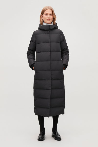 COS Hooded Long Puffer Coat in Black | endource