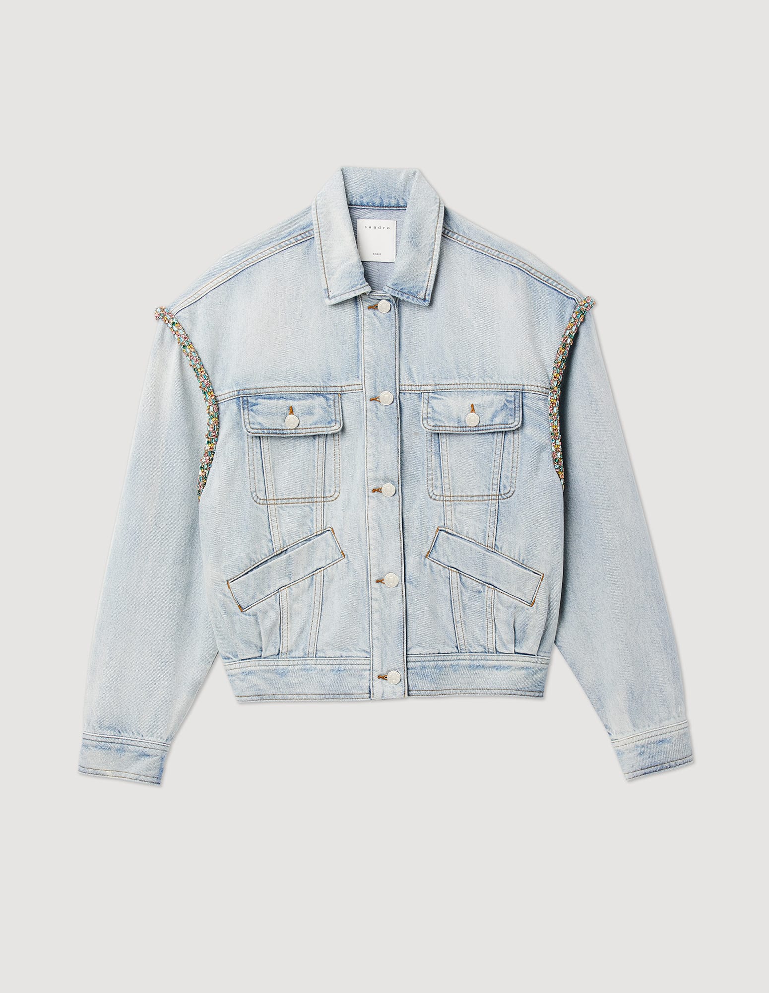 SANDRO Denim Jacket With Rhinestones | endource