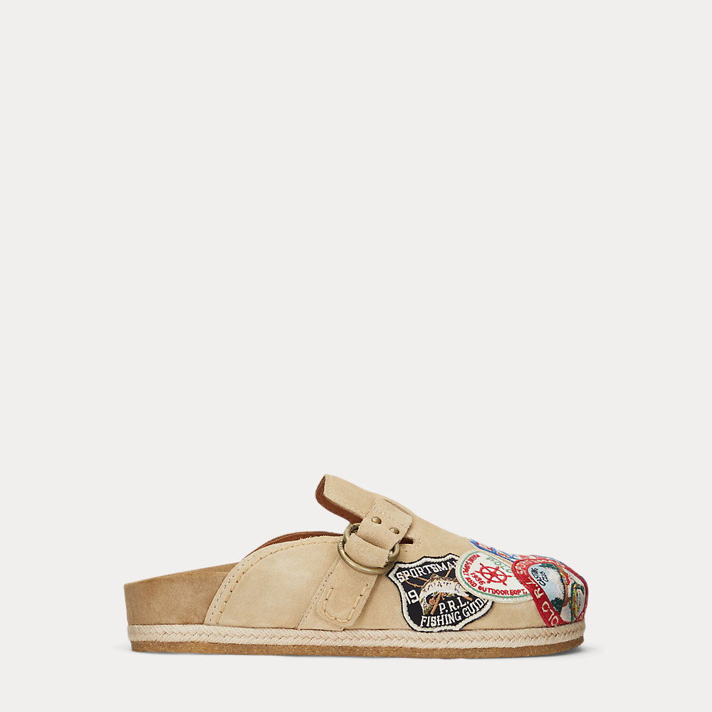 POLO RALPH LAUREN Turbach Logo-Patch Suede Clog in Cream | endource
