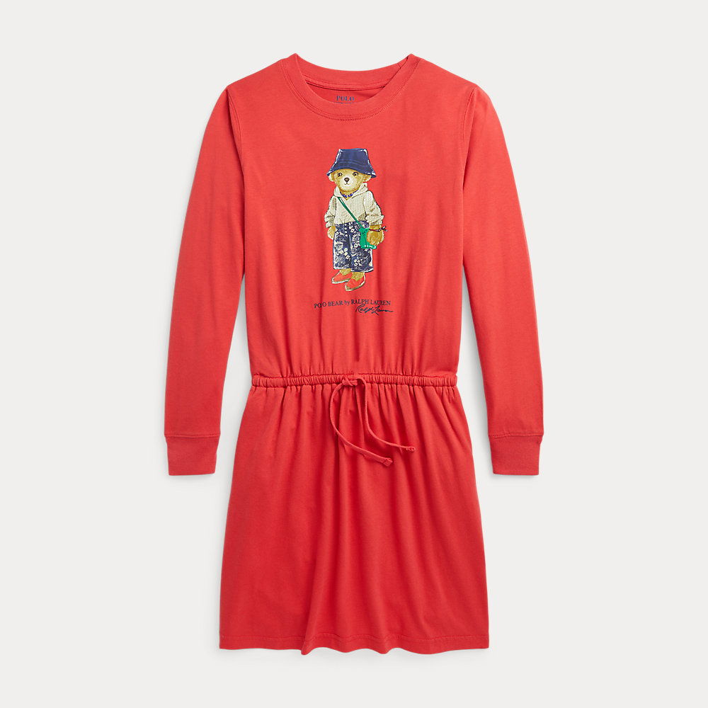 RALPH LAUREN Polo Bear Cotton Dress in Red | endource