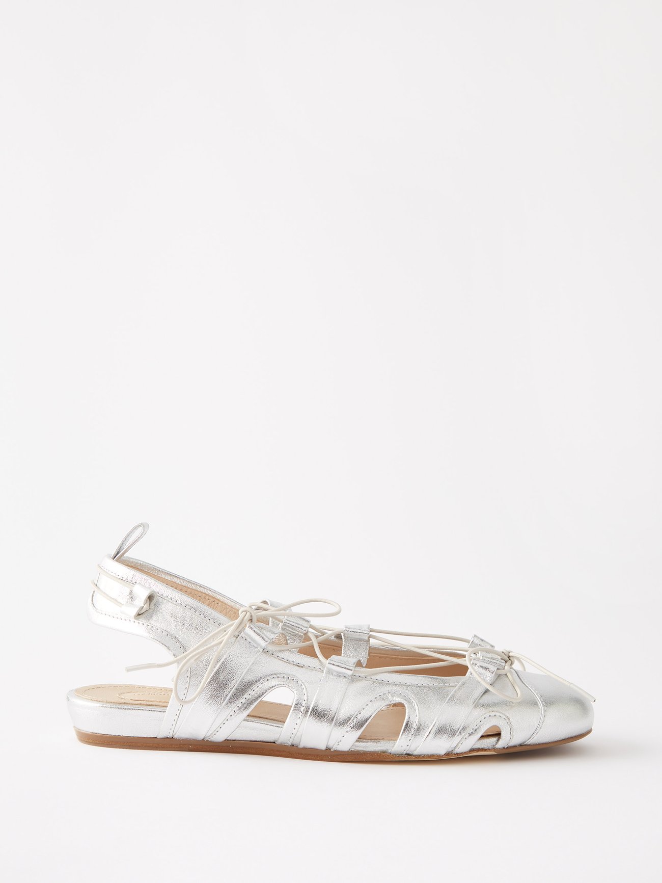 SIMONE ROCHA Lace-Up Metallic-Leather Ballet Flats in Silver | Endource