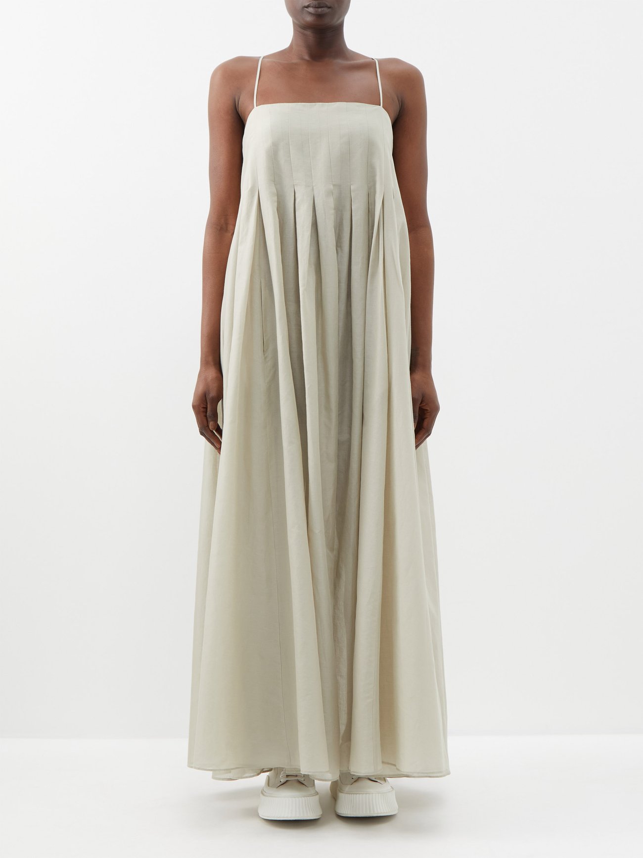 RAEY Organic Cotton Pleated Maxi Dress in Green | endource