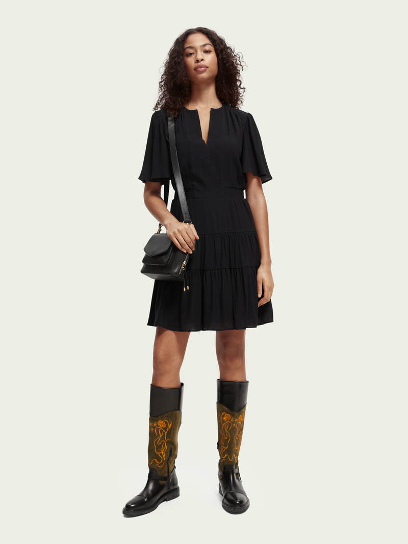 SCOTCH & SODA Panelled Gathering Dress in Black | endource