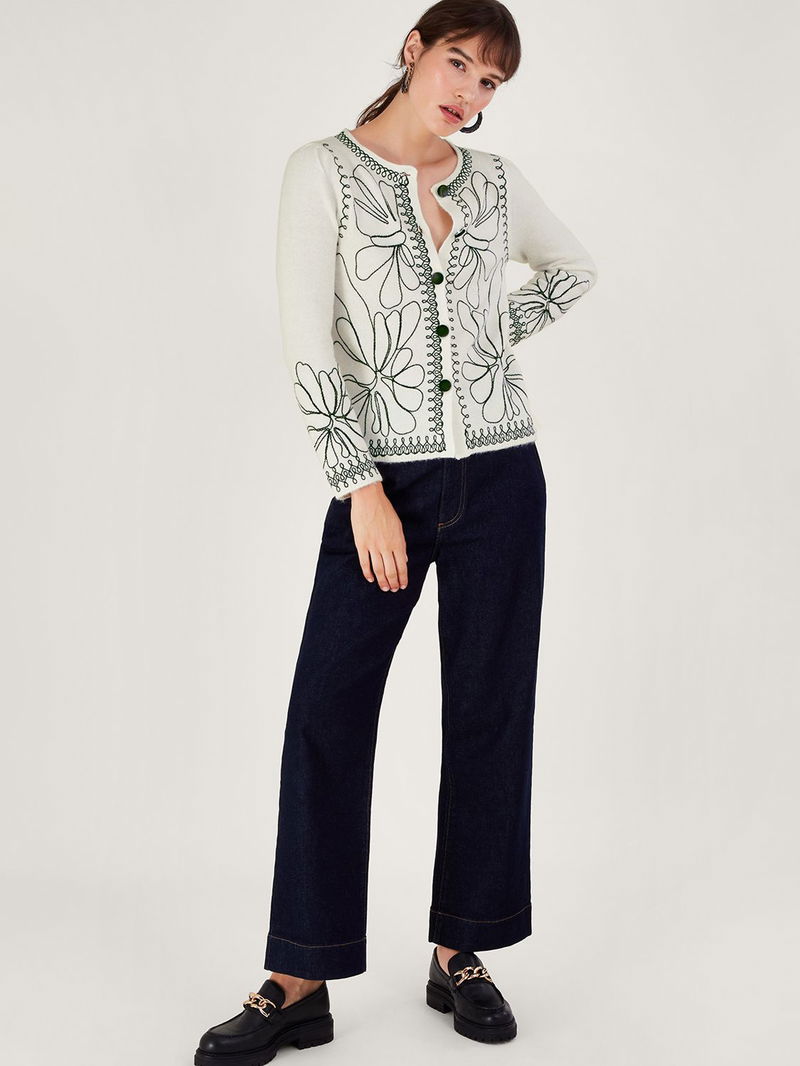 Monsoon Cora Cornelli Embroidered Cardigan in Ivory | endource