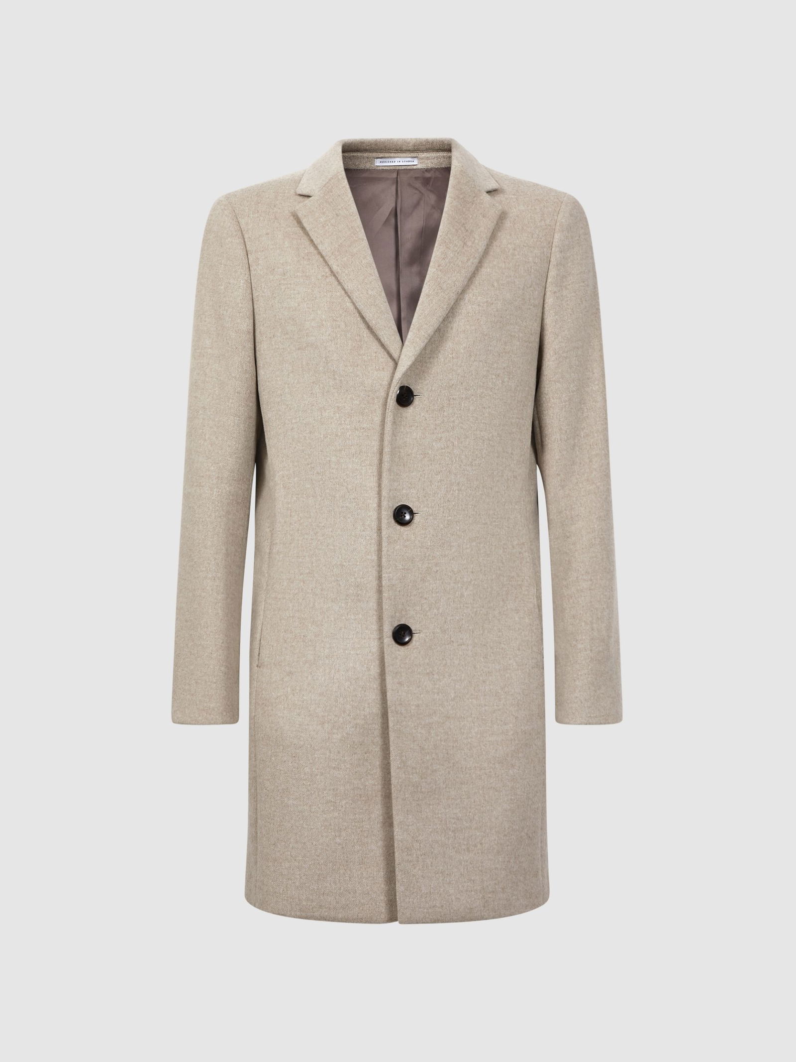 REISS Gable Single Breasted Overcoat in Stone Melange | endource