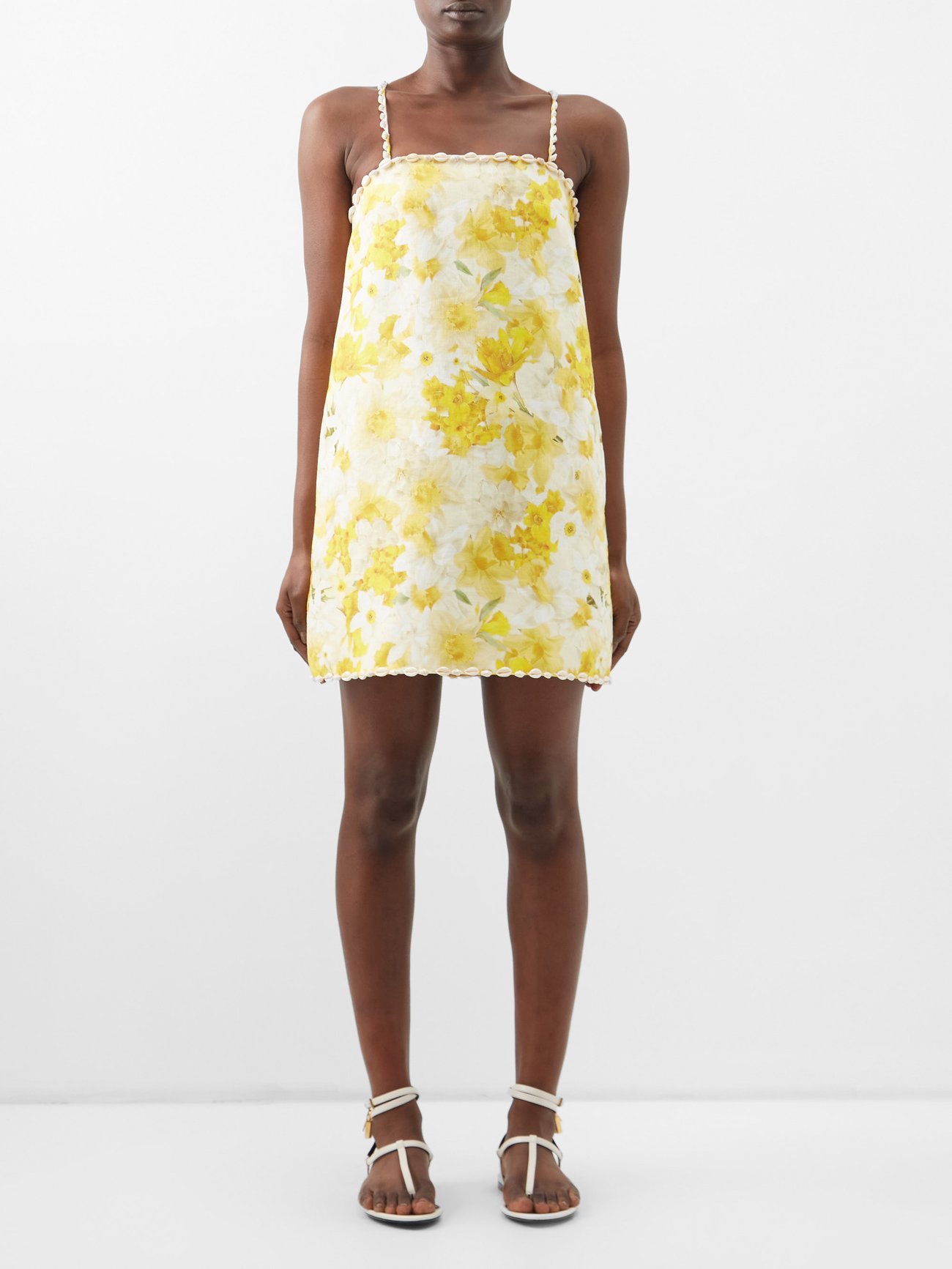 ZIMMERMANN Wonderland Shell-Trim Linen Dress in Yellow | Endource