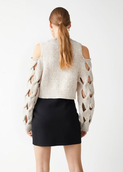& OTHER STORIES Cable Knit Cut-Out Jumper in Beige | endource