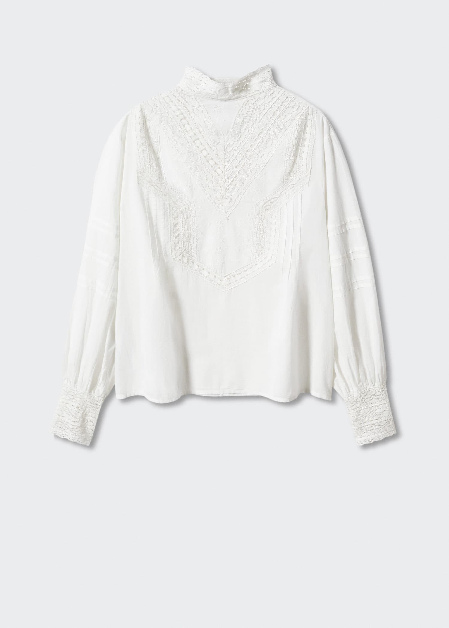 MANGO Cotton Blouse With Openwork Details in Off White | endource