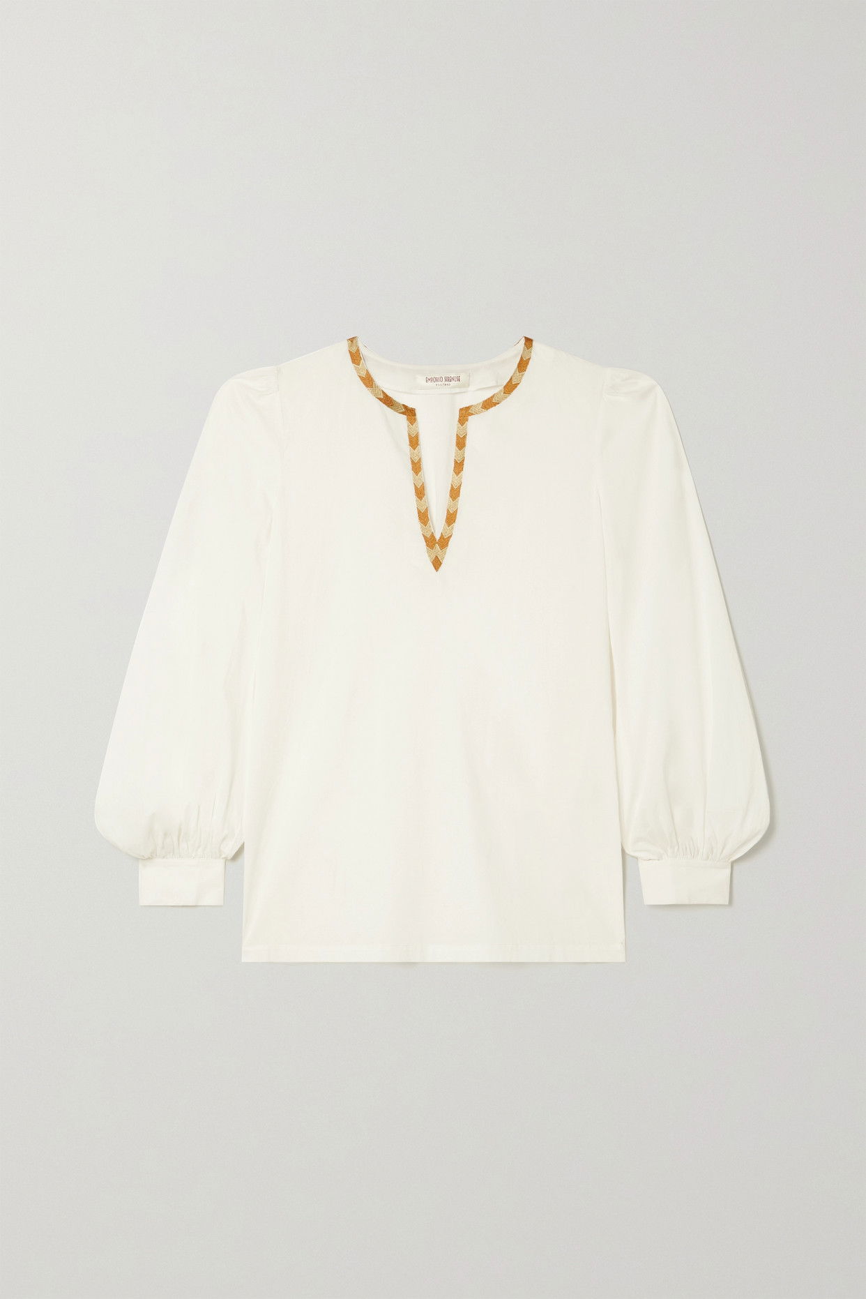 EMPORIO SIRENUSE Vera Backgammon Embroidered Blouse in White | endource