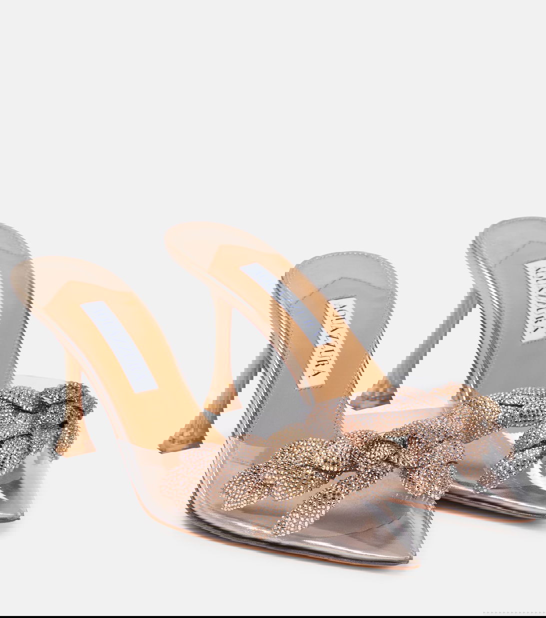 AQUAZZURA Galactic Flower PVC Mules in Metallic | endource