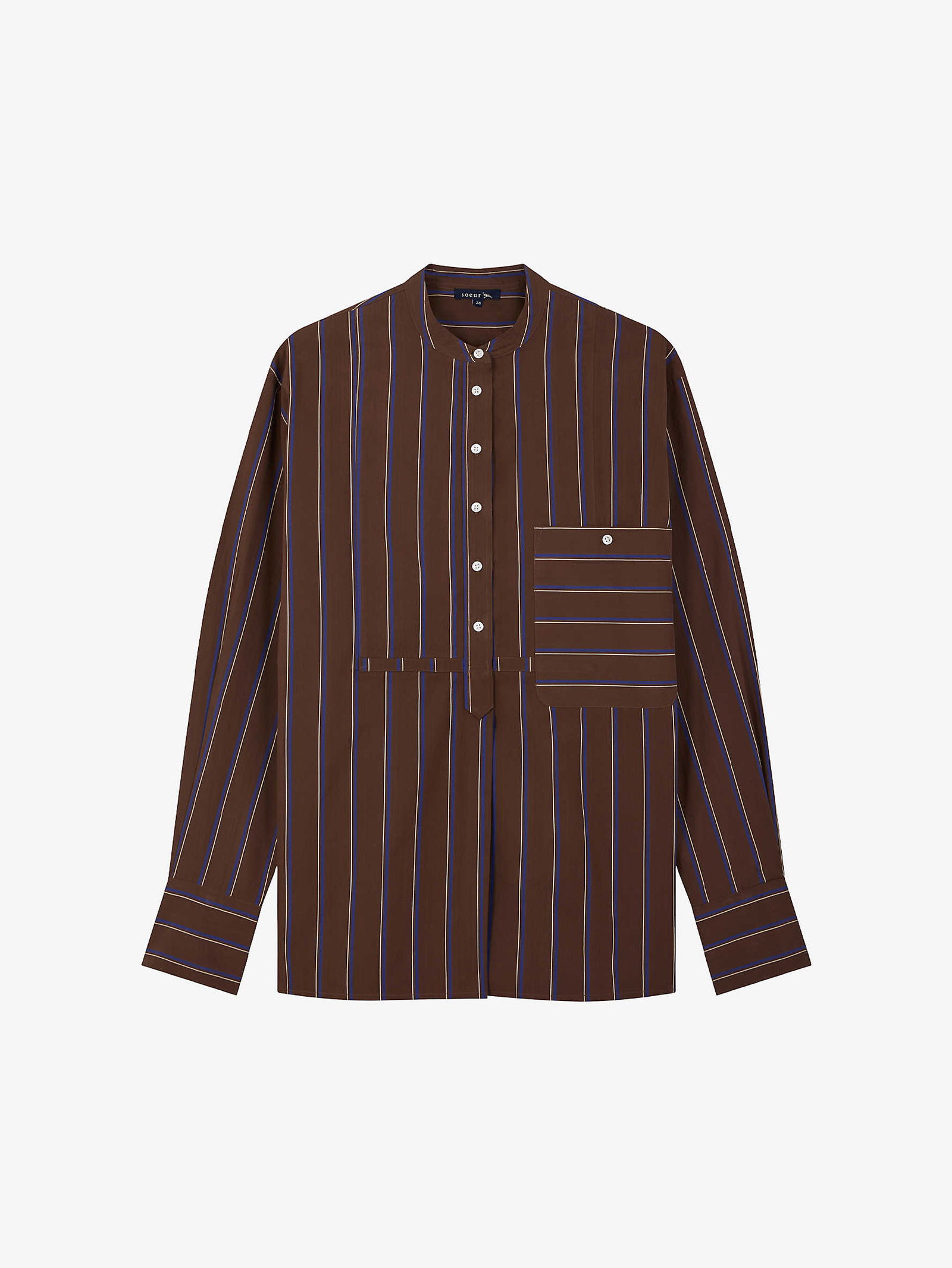 SOEUR Seville Stripe-Pattern Relaxed-Fit Cotton Shirt in PRINT | endource