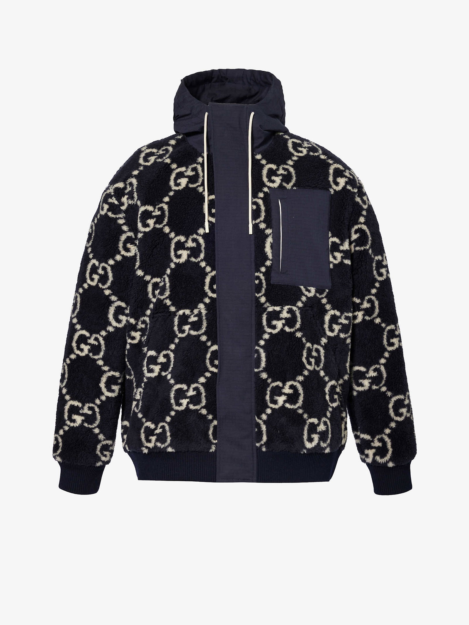 GUCCI Monogram-Patterned Funnel-Neck Wool-Blend Jacket in DARK BLUE ...