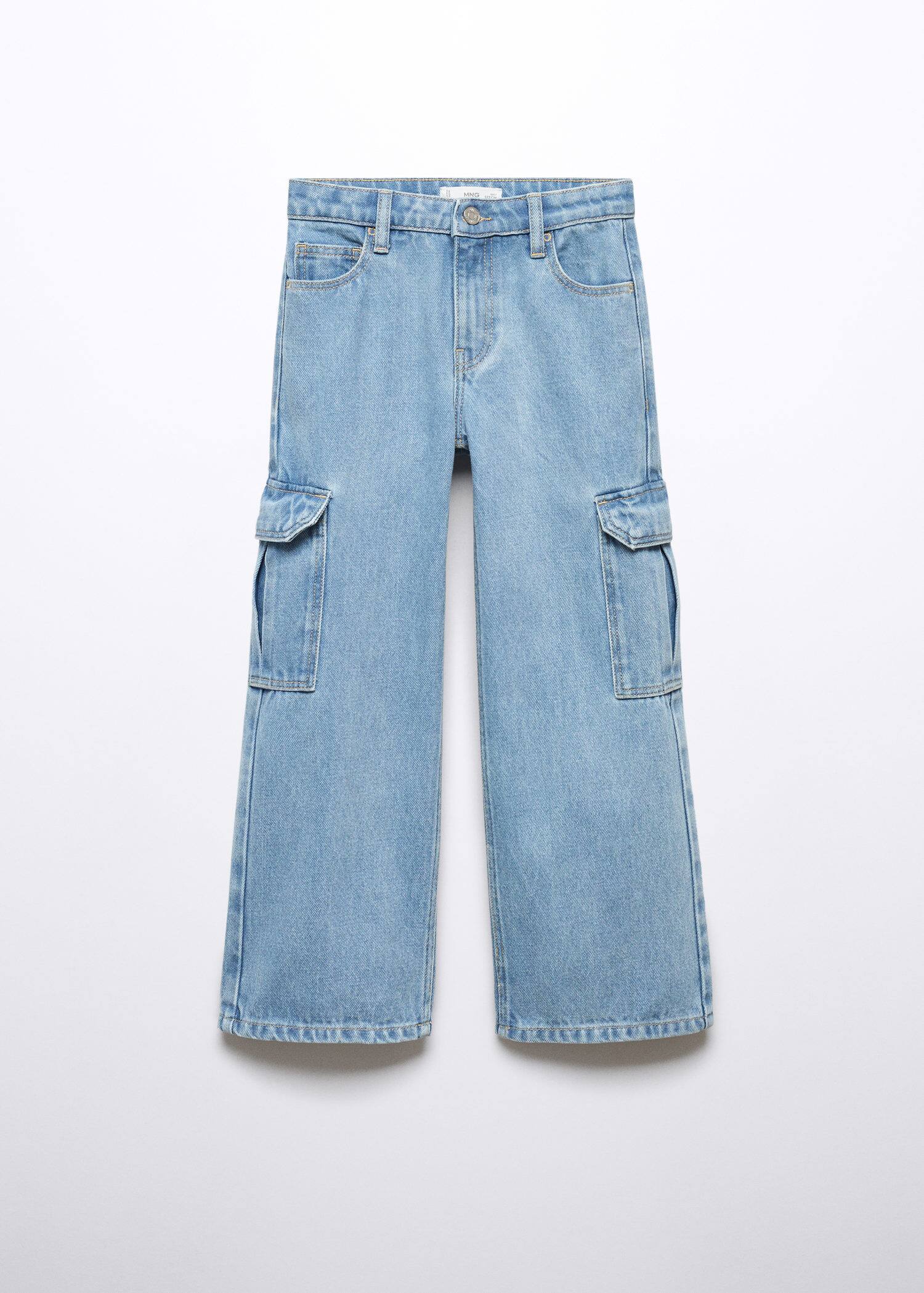 MANGO Wideleg Cargo Jeans in Medium Blue | endource
