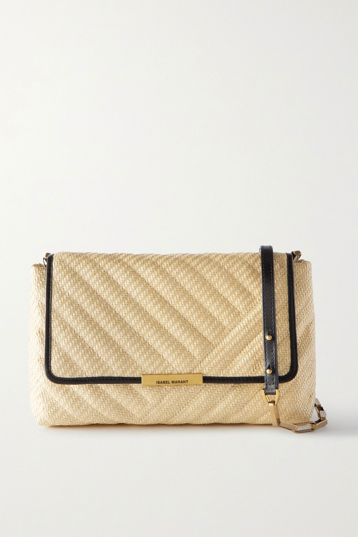 ISABEL MARANT Merine Leather-Trimmed Quilted Straw Shoulder Bag in ...