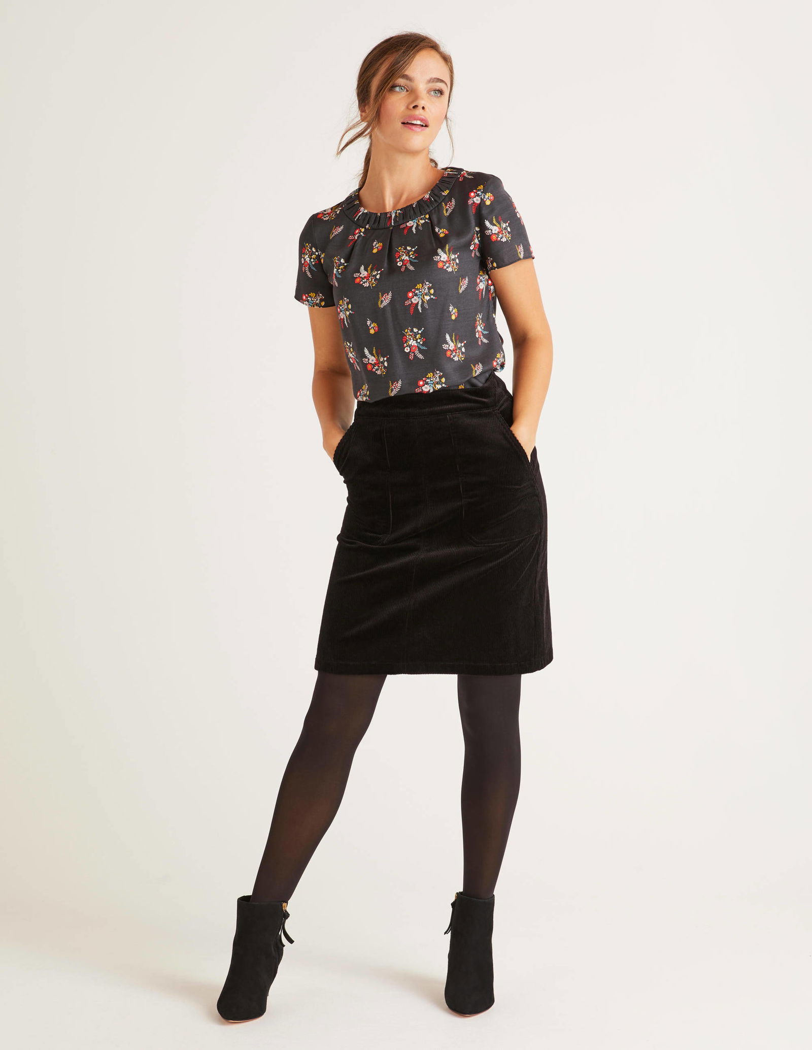 BODEN Leonie Cord Mini Skirt in Black | endource