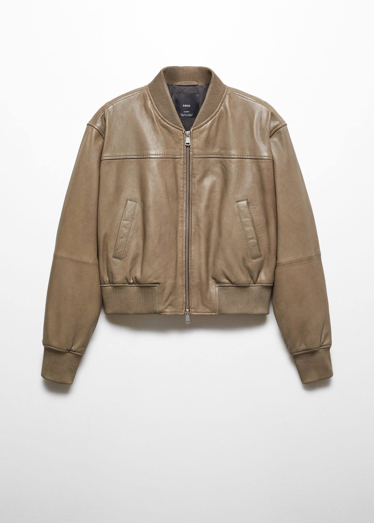 MANGO Leather Bomber Jacket | endource