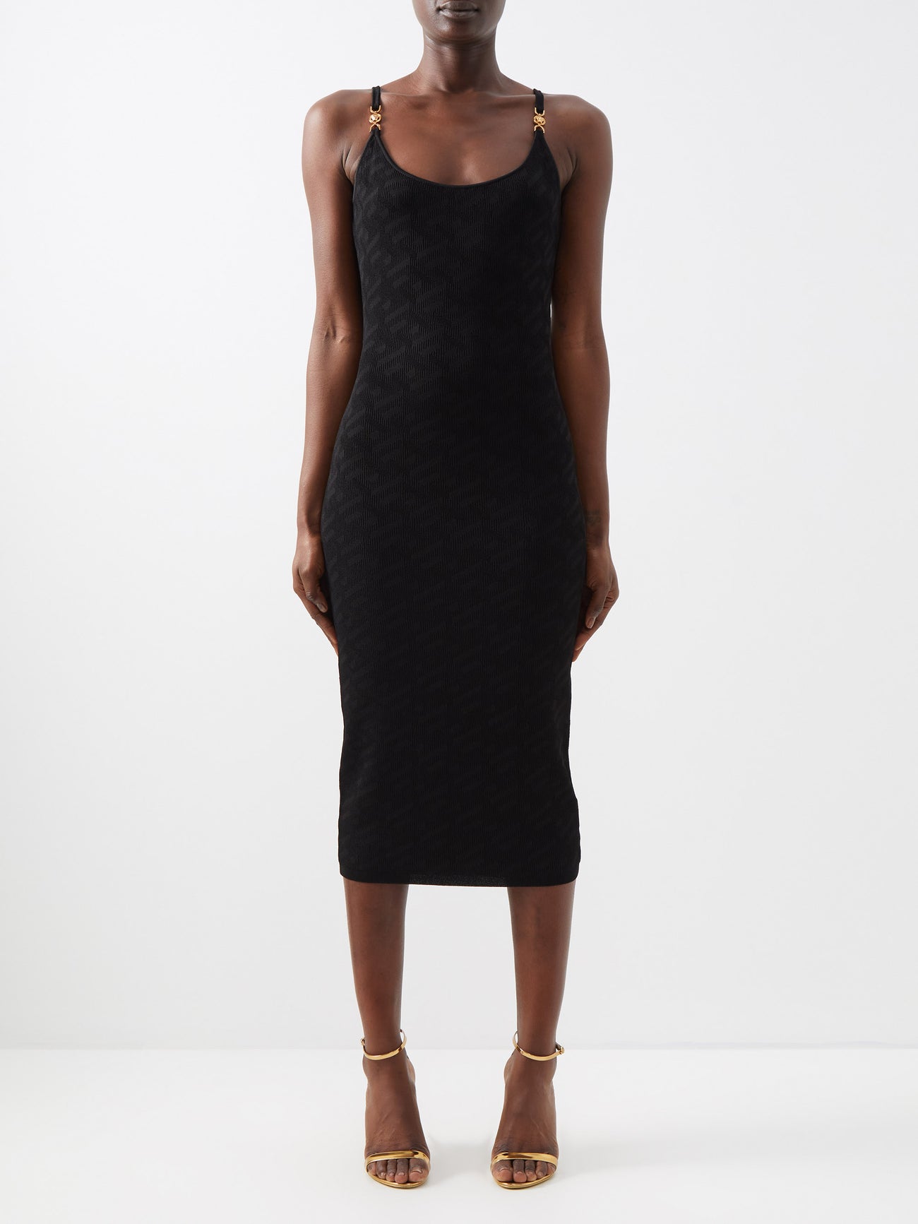 Versace Greca-Jacquard Jersey Midi Dress in Black | endource