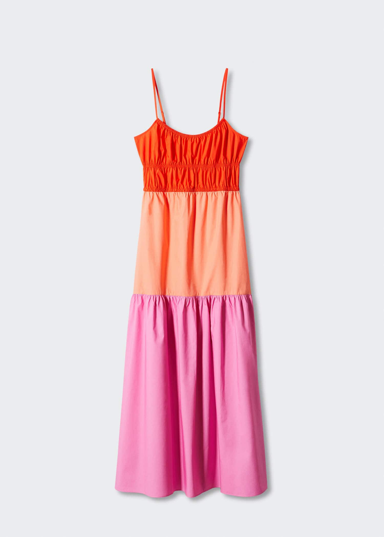 MANGO Gathered Tricolor Dress in Fuchsia | endource