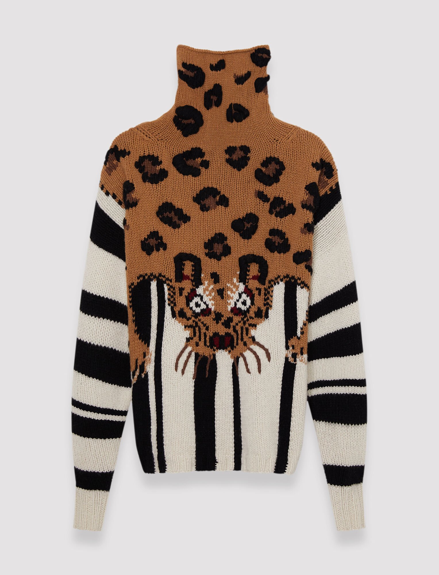 JOSEPH Leopard Knit High Neck Jumper in Camel Combo | endource