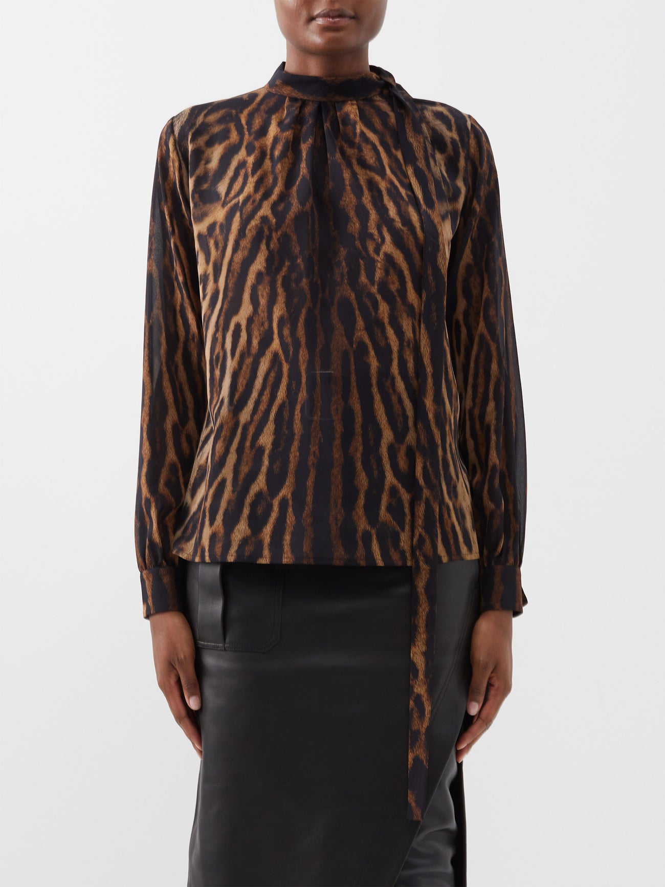 GIVENCHY Lavaliere Leopard-Print Silk-Blend Blouse in Beige | Endource