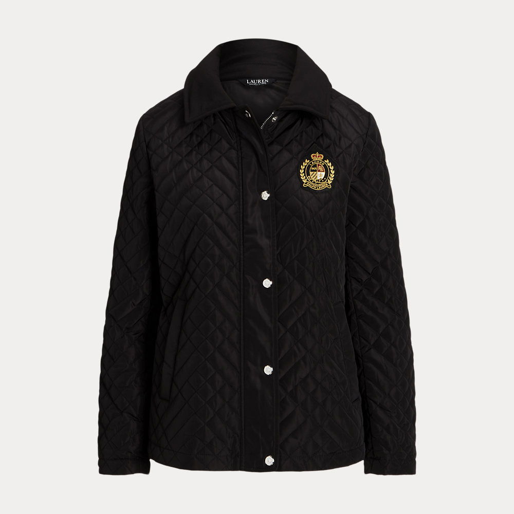 LAUREN RALPH LAUREN Crest-Patch Quilted Hooded Jacket in Tan | endource