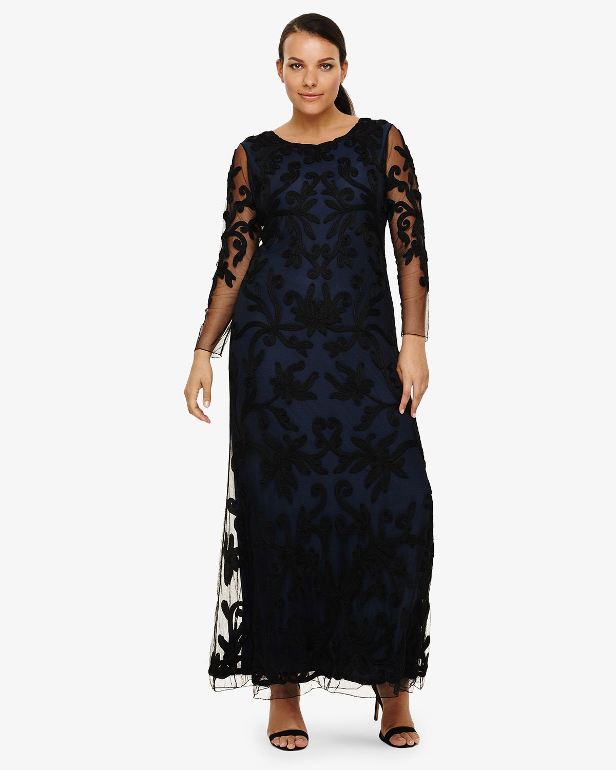 PHASE EIGHT Jenna Tapework Maxi Dress in Navy/Black | endource