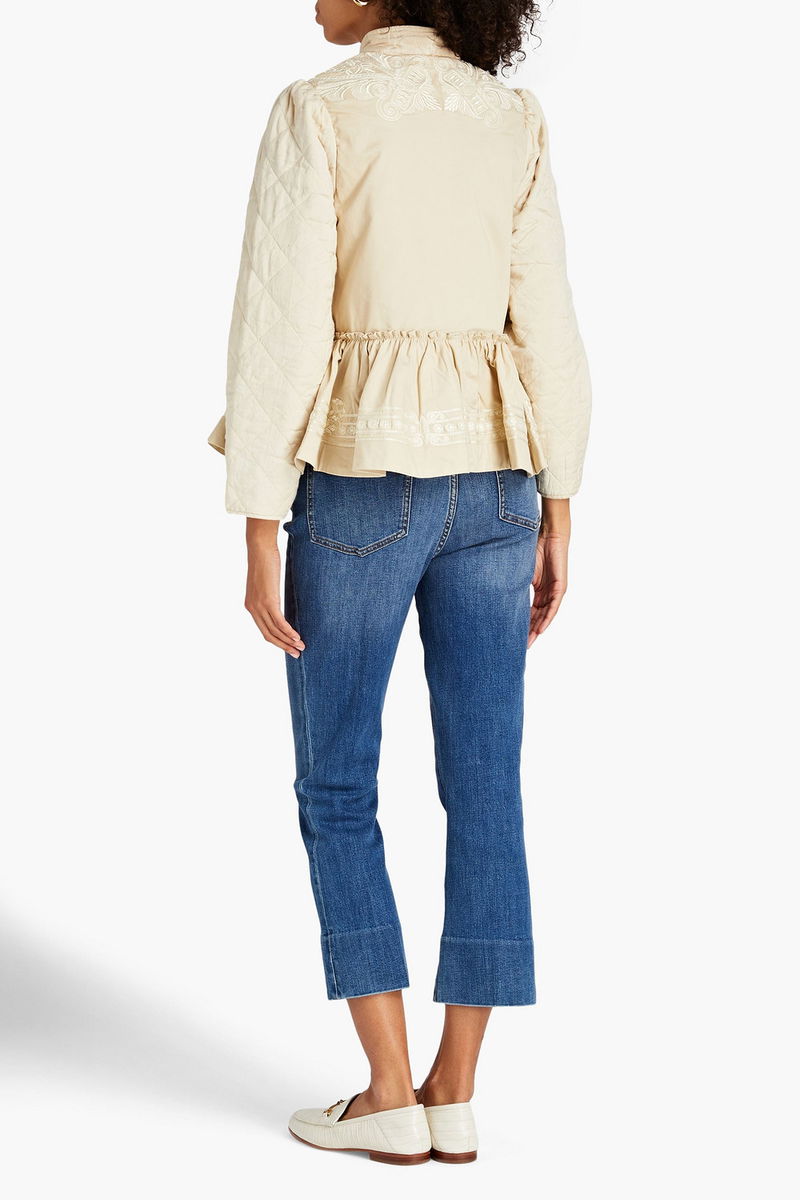 BYTIMO Gathered Embroidered Cotton-Blend Jacket in Neutral | Endource
