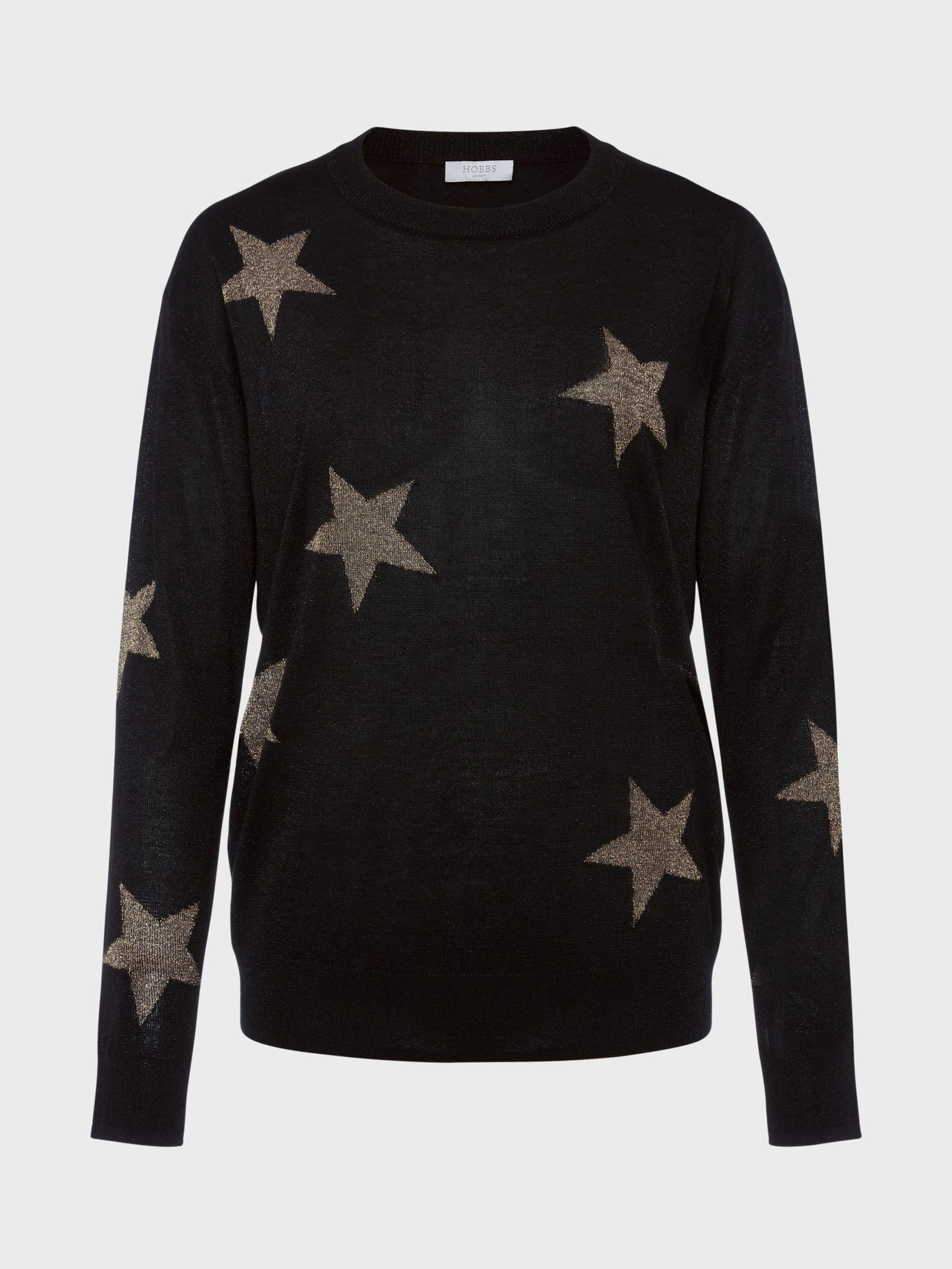 HOBBS Deborah Metallic Star Jumper in Black/Gold | endource