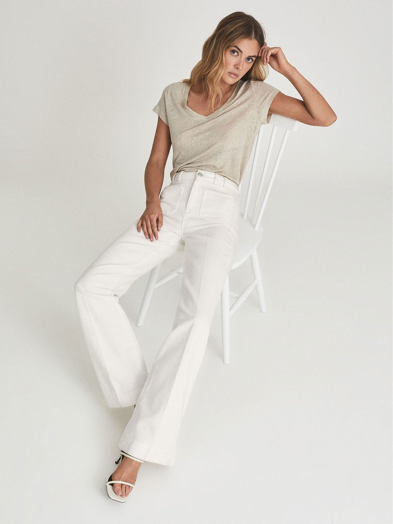REISS Isa High Rise Flared Jeans in White | Endource
