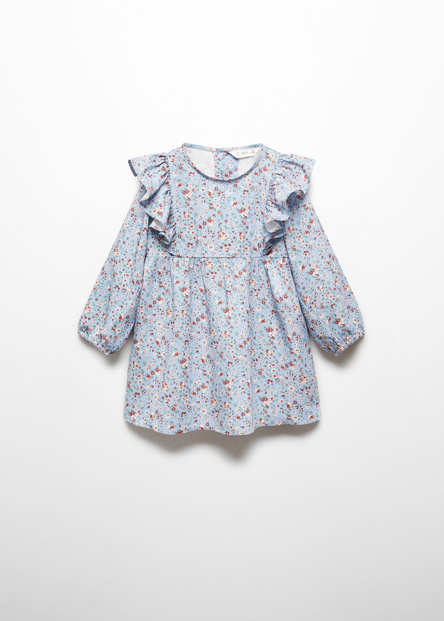 MANGO Ruffled Printed Dress in Sky Blue | endource