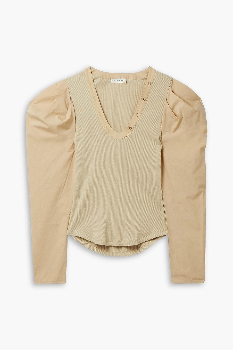 ULLA JOHNSON Flynn Knit-Paneled Cotton-Poplin Top in Neutral | endource