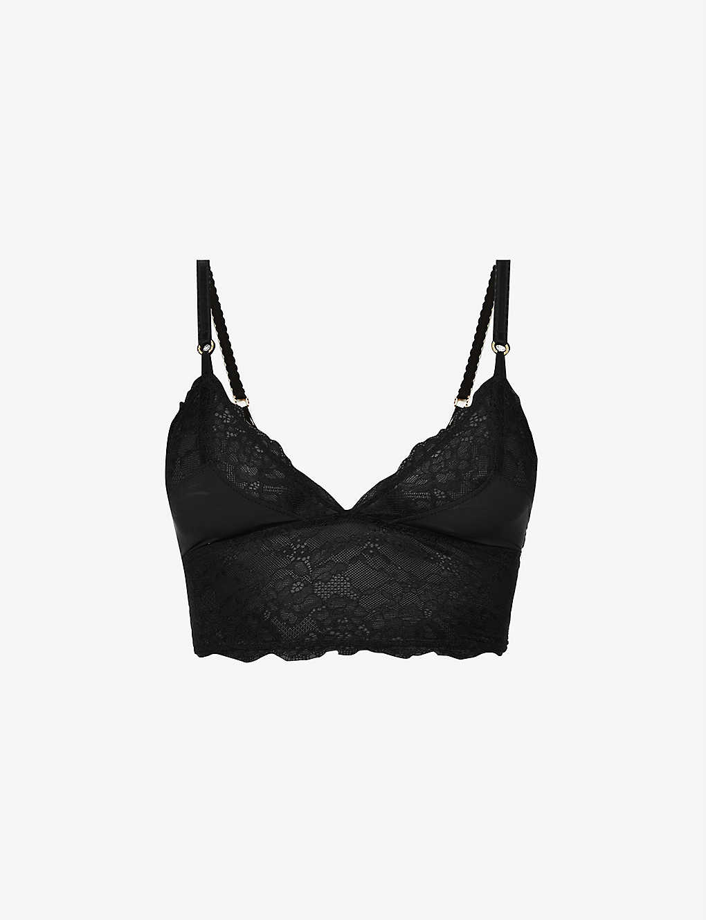 STELLA MCCARTNEY Ella Shining V-Neck Stretch-Mesh Bra in BLACK | endource