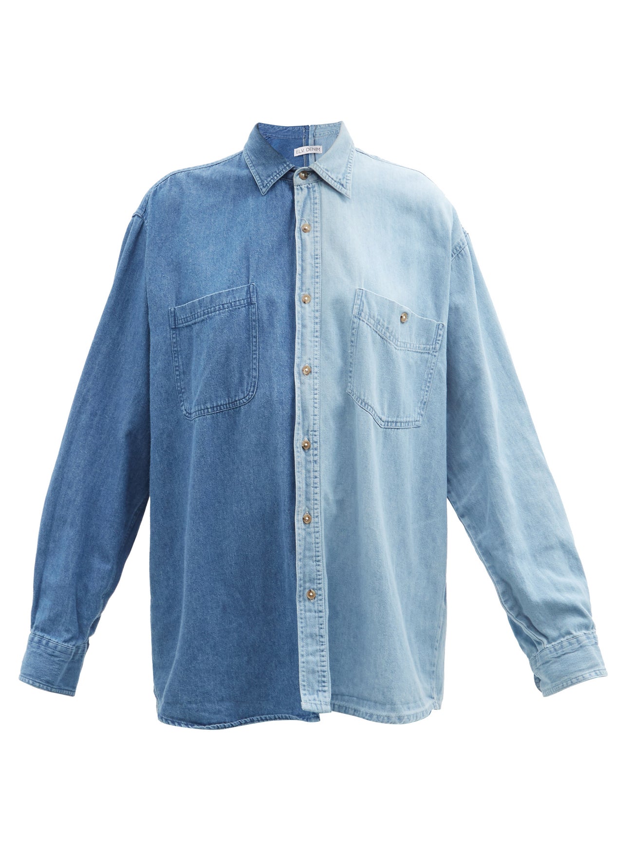 E.L.V. DENIM The Twin Contrast Two-Tone Denim Shirt in Blue | endource
