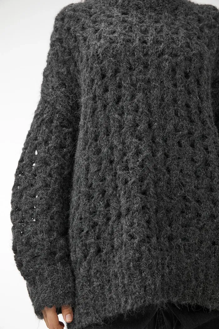 ARKET Lace Knit Oversized Wool Jumper in Grey Melange | endource