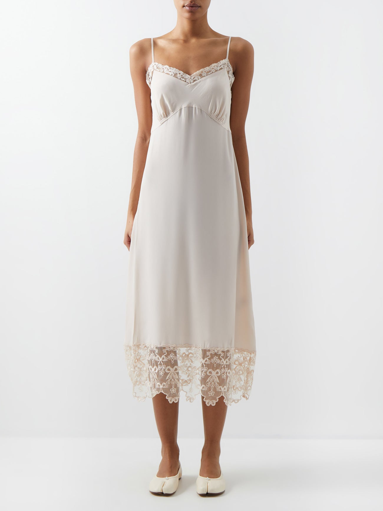 SIMONE ROCHA Lace-Embroidered Crepe De-Chine Dress in Beige | endource