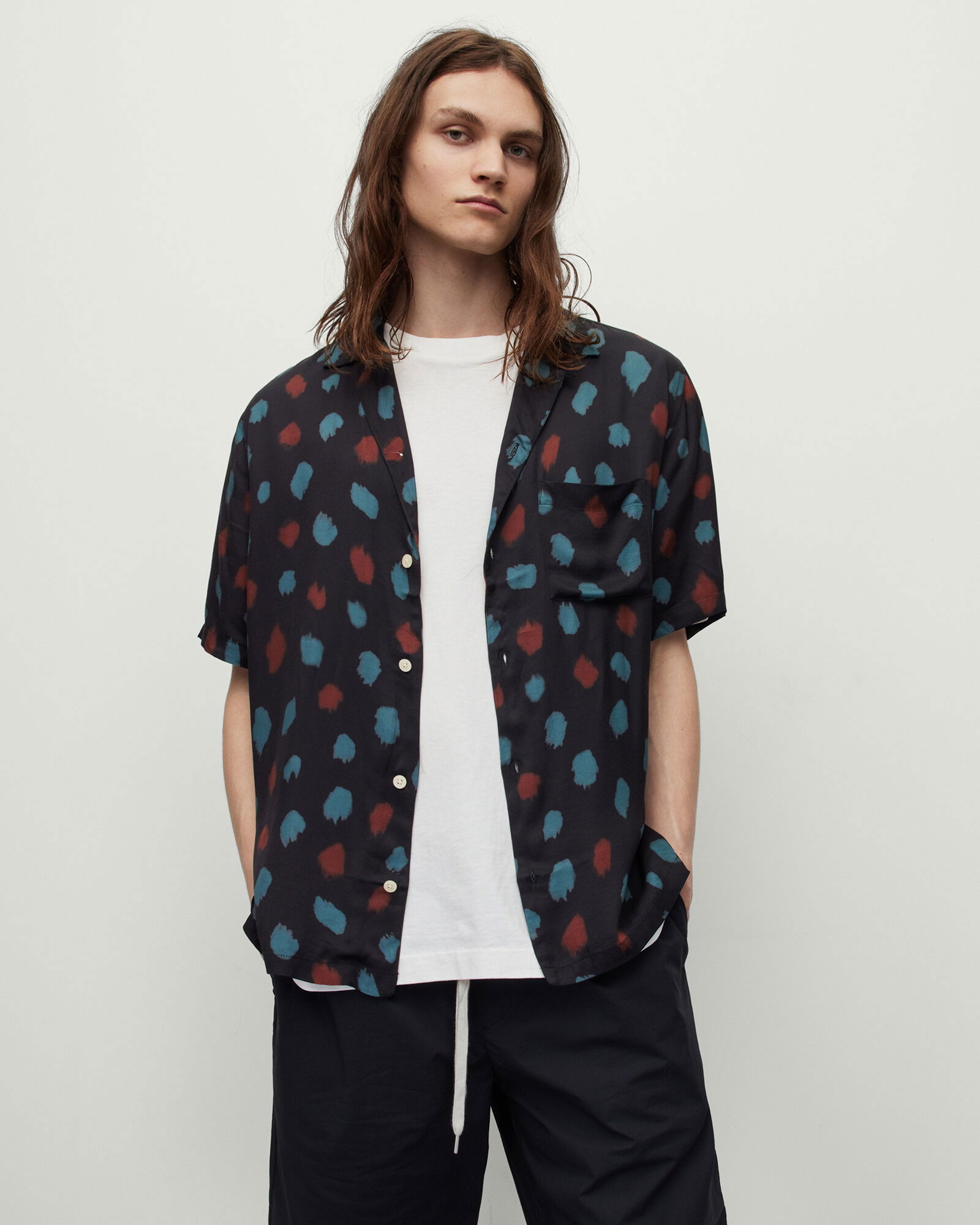 ALLSAINTS Tab Dot Print Shirt in Jet Black | Endource