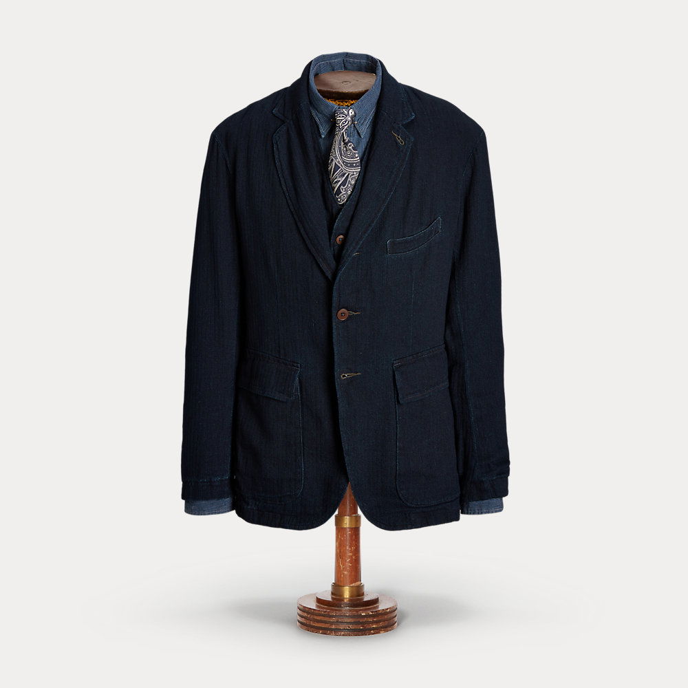 RALPH LAUREN RRL Unconstructed Herringbone Sport Coat in Blue | endource