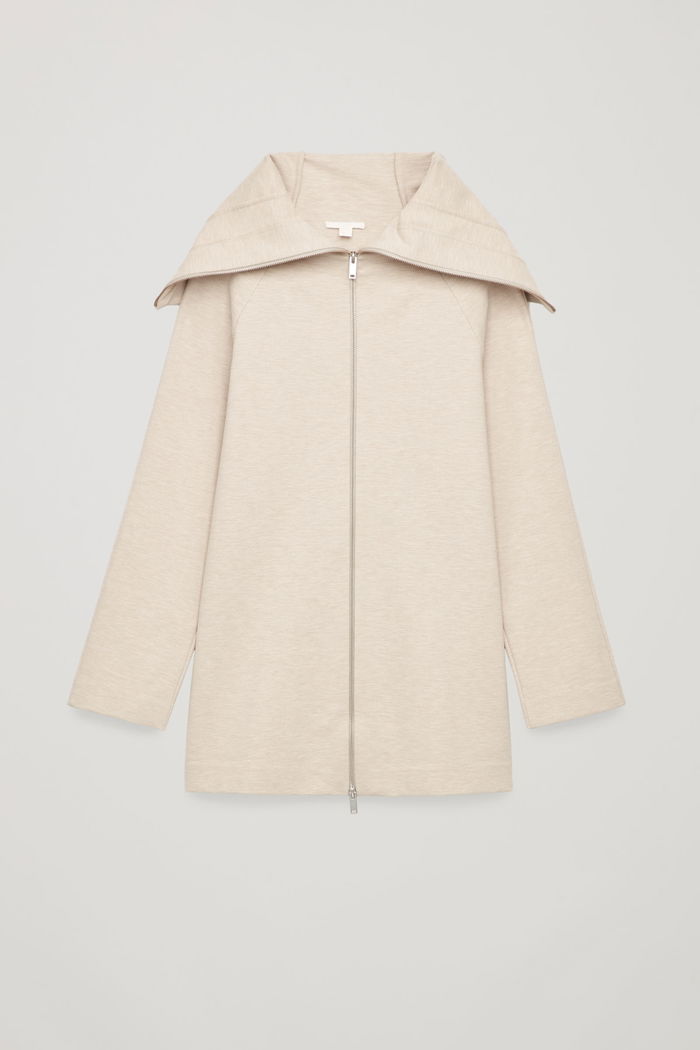 COS Large Collar Zip-Up Jacket in Oatmeal melange | Endource