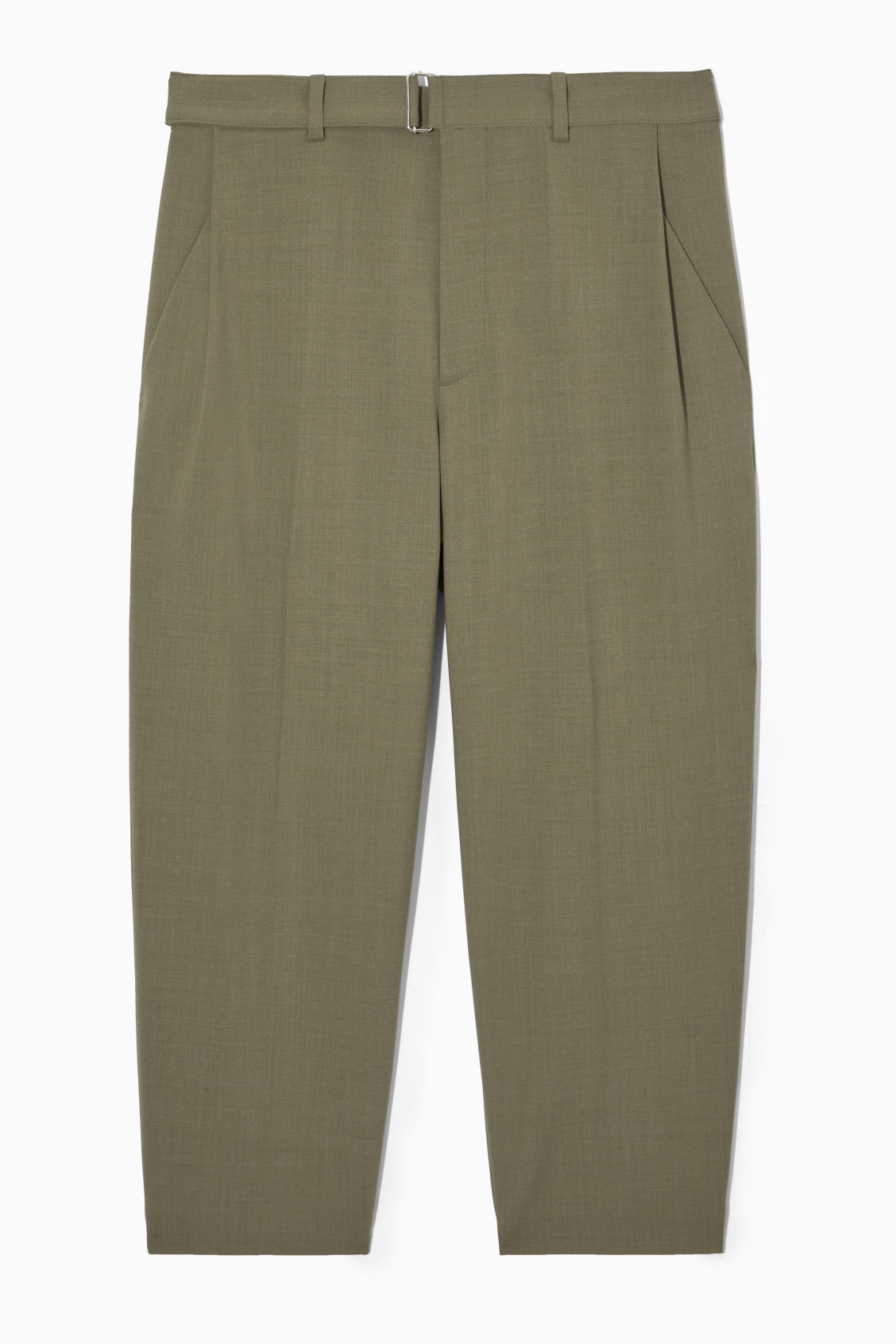 COS Relaxed Belted Wool-Blend Trousers in DARK BEIGE | Endource