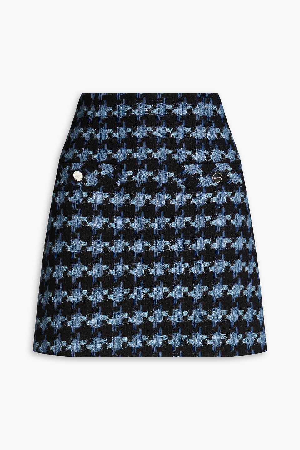 SANDRO Houndstooth Cotton-Blend Tweed Mini Skirt in Black | endource