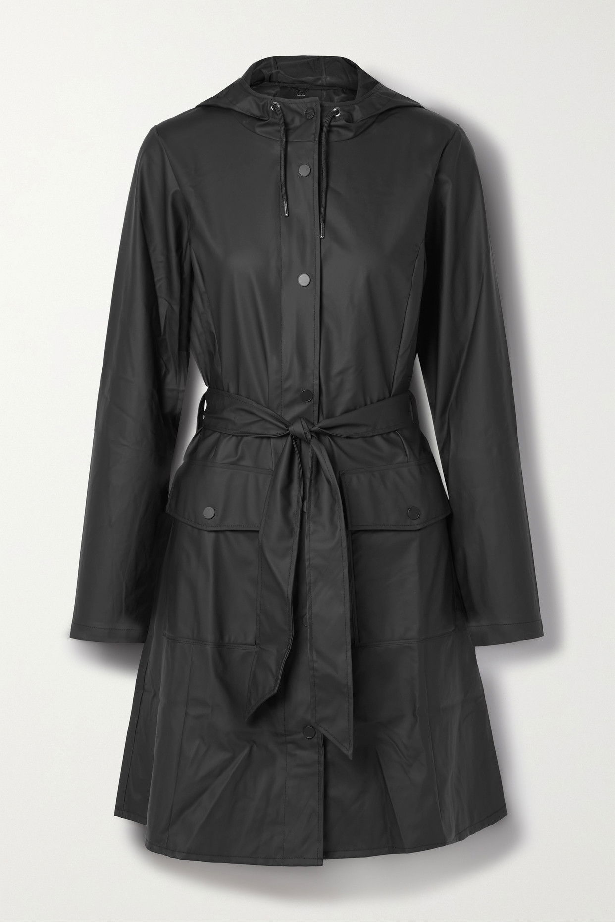 RAINS Hooded Belted Coated-Shell Jacket in Black | endource