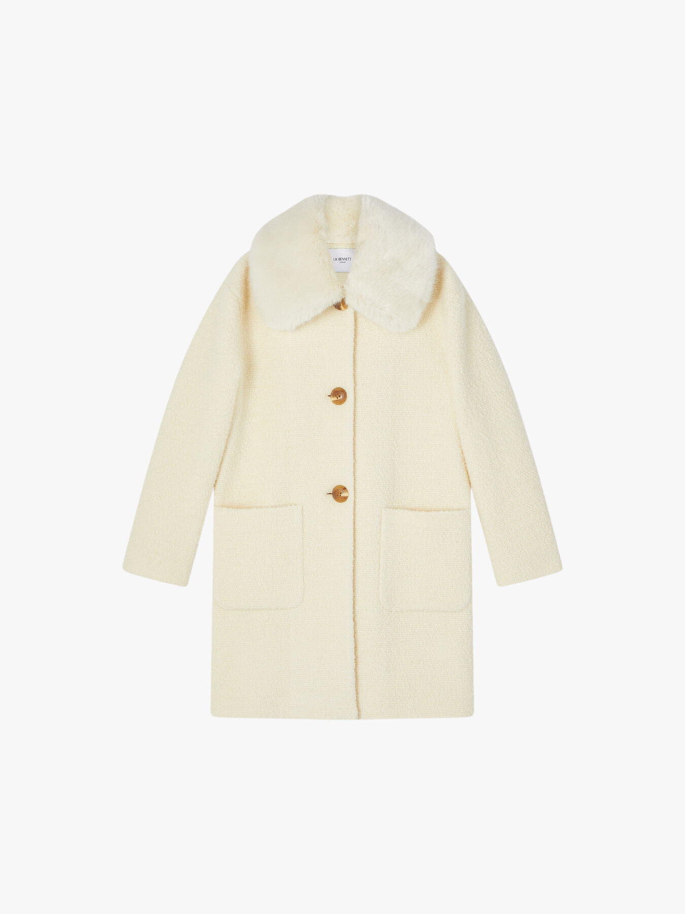 L.K. BENNETT Aster Wool-Blend Bouclé Faux Fur Collar Coat in Beige ...