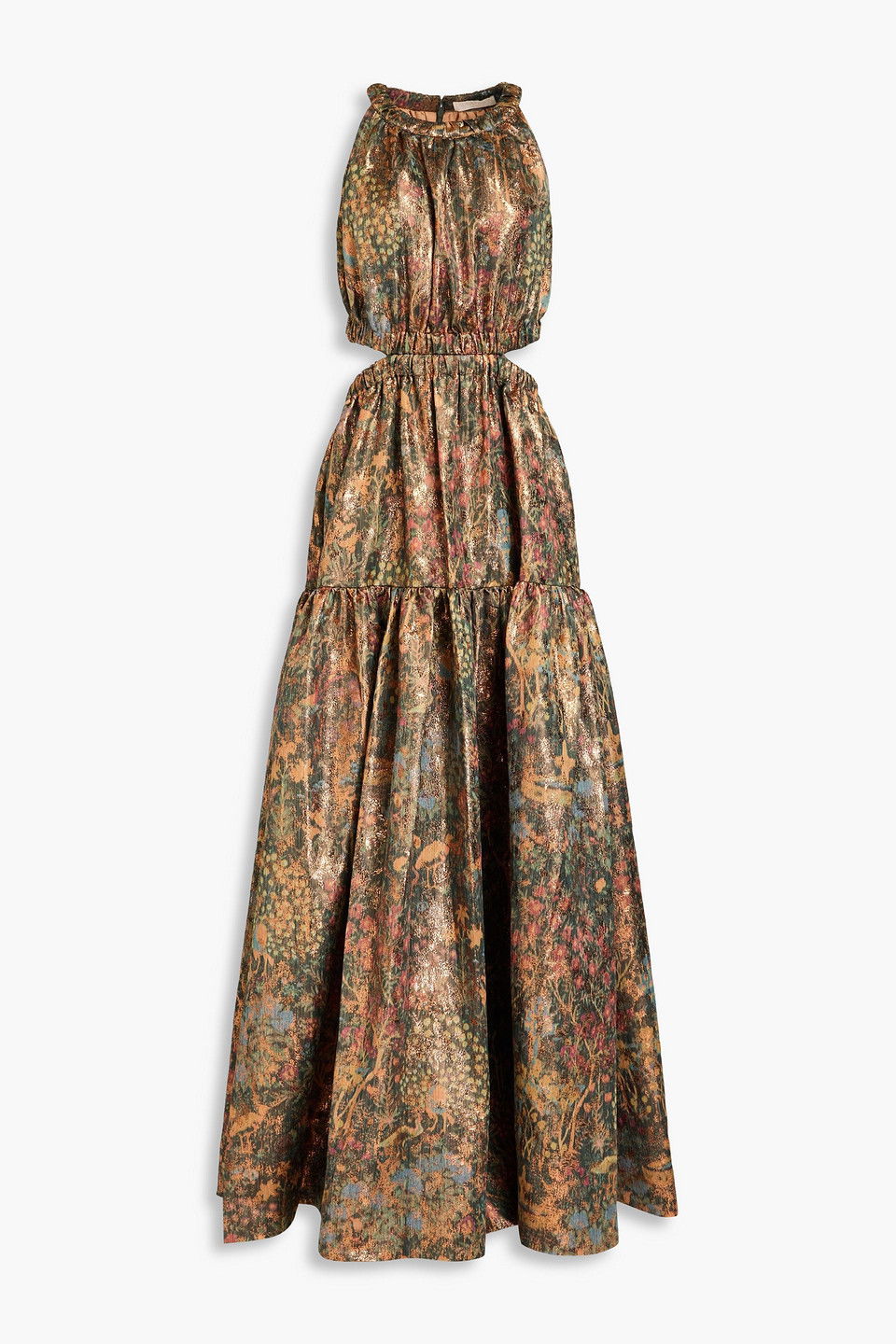 ULLA JOHNSON Cutout Metallic Floral-Jacquard Gown in Brown | Endource