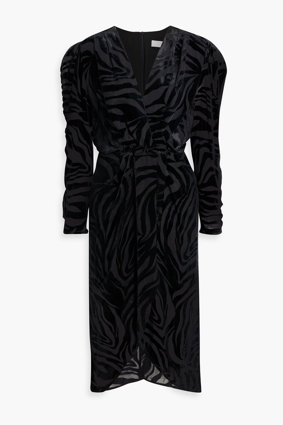 IRO Nervez Wrap-Effect Devoré-Velvet Midi Dress in Black | Endource