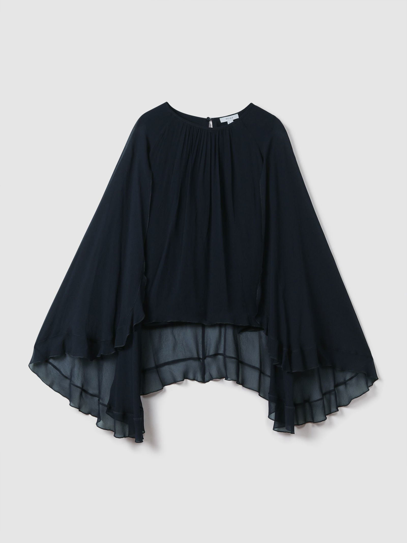 REISS Francesca Pleated Cape Style Top in Navy | endource